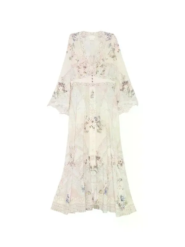 Camilla Embellished Floral Print Maxi Dress - Neutrals
