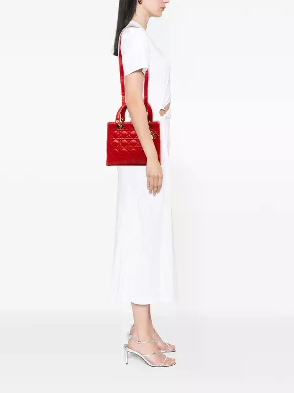 Dior Medium Lambskin Cannage Lady Satchel - Red