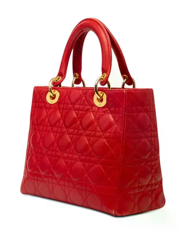 Dior Medium Lambskin Cannage Lady Satchel - Red