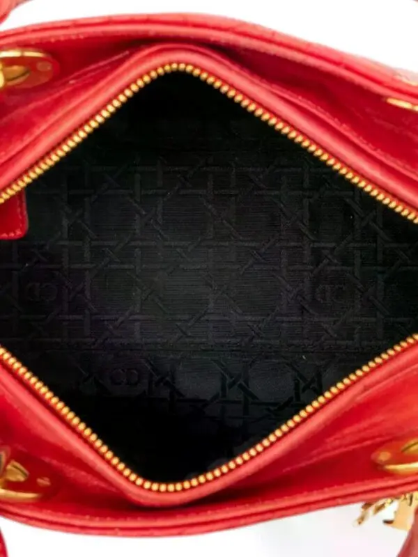 Dior Medium Lambskin Cannage Lady Satchel - Red