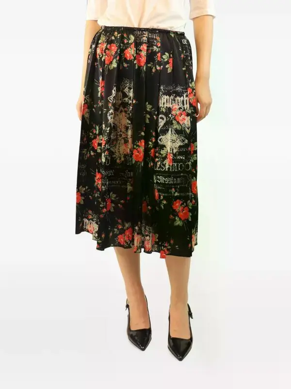 Simone Rocha Floral-print Pleated Midi Skirt