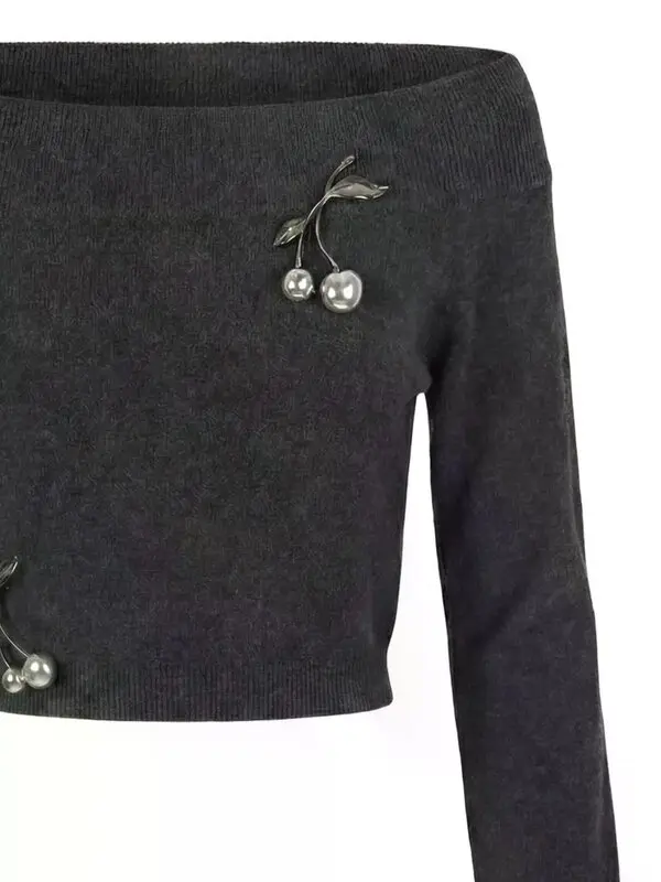 Monse Cherry-embellished Off-shoulder Sweater