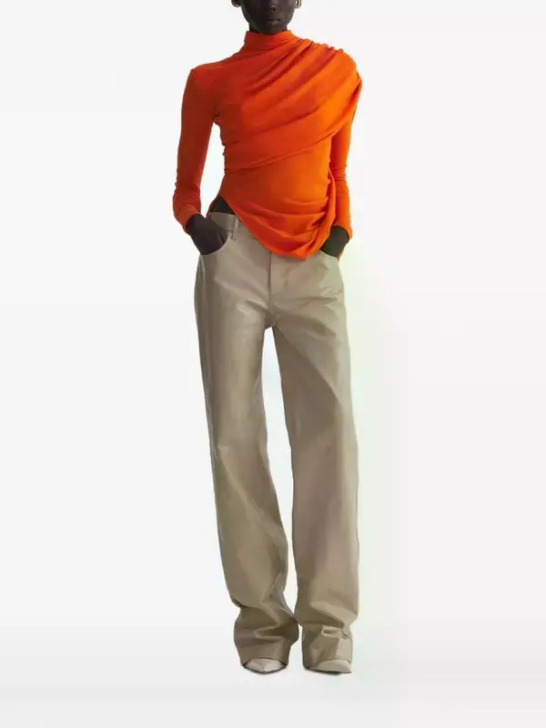 MUGLER Asymmetrical Draped Wool Jersey Top