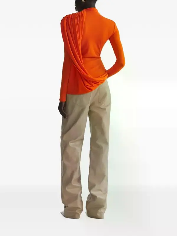 MUGLER Asymmetrical Draped Wool Jersey Top