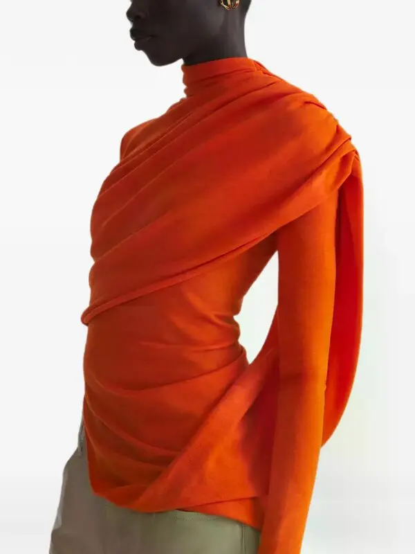MUGLER Asymmetrical Draped Wool Jersey Top