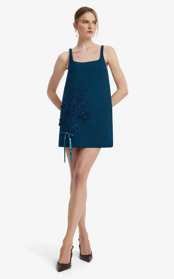 LEO LIN Mila Applique Mini Dress Teal