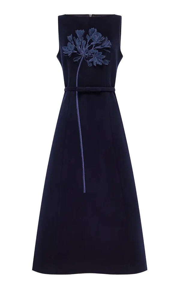 LEO LIN Cleo Applique Wool Sleeveless Midi Dress