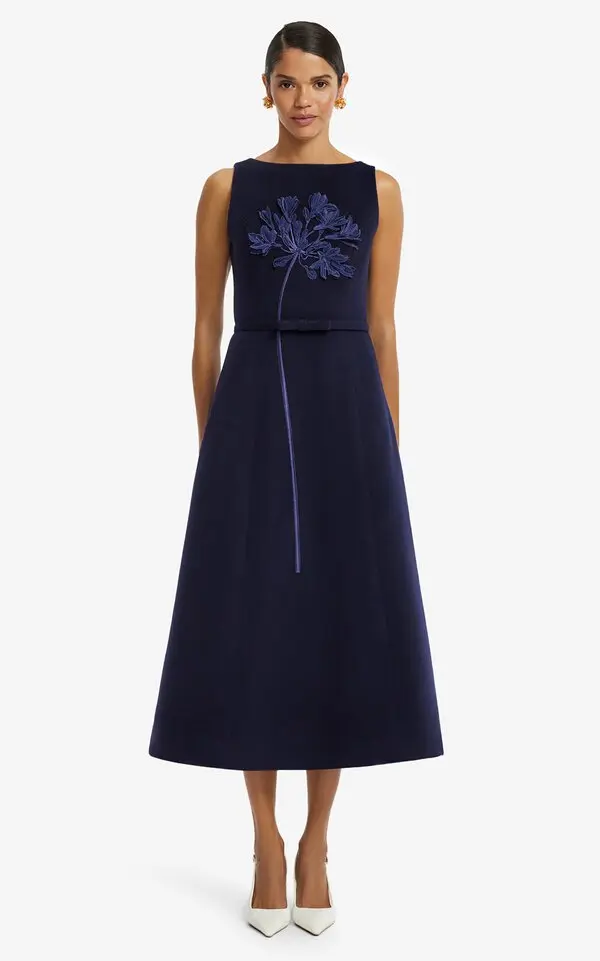 LEO LIN Cleo Applique Wool Sleeveless Midi Dress