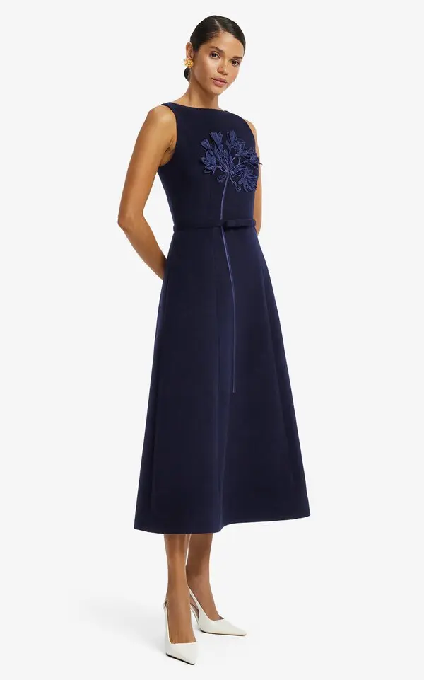 LEO LIN Cleo Applique Wool Sleeveless Midi Dress