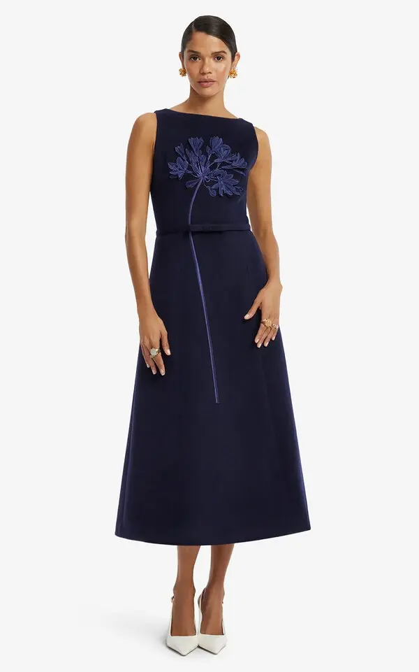 LEO LIN Cleo Applique Wool Sleeveless Midi Dress