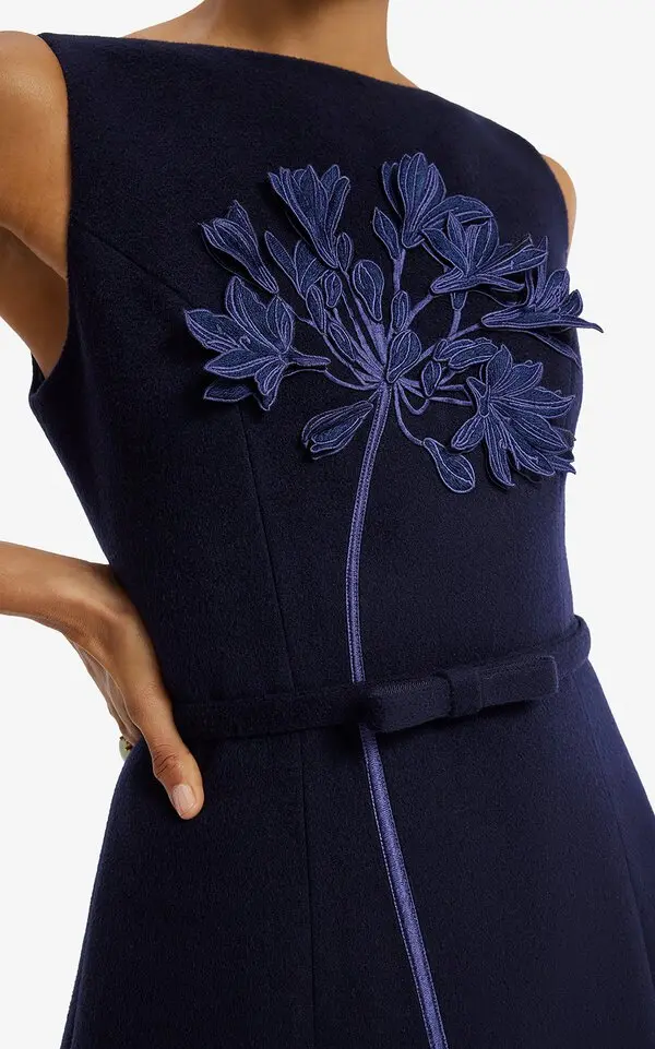 LEO LIN Cleo Applique Wool Sleeveless Midi Dress
