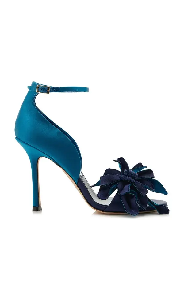 JIMMY CHOO Coko Satin Sandals With Floral Embellishment - Blue