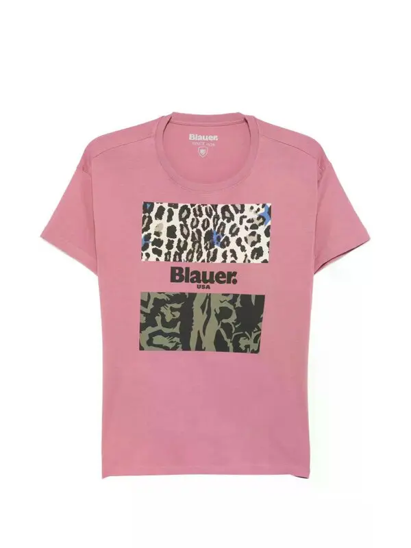 BLAUER. Logo-print Leopard-pattern T-shirt - Pink