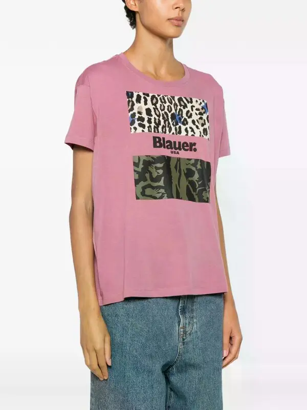 BLAUER. Logo-print Leopard-pattern T-shirt - Pink