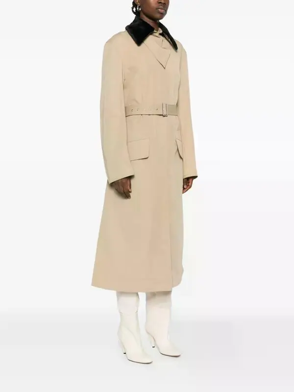 Nanushka Belted Faux Fur Collar Coat