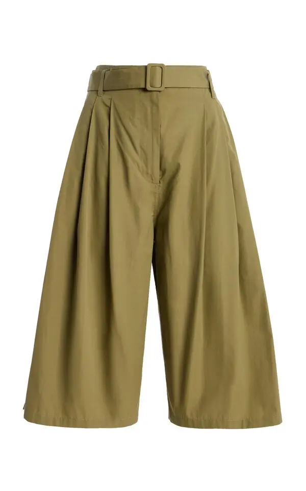 Co Cotton Sateen Pleated Culotte Pants - Olive