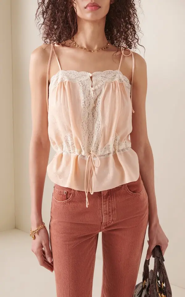 Chloé Lace-trimmed Silk Tank Top