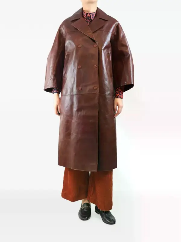 GANNI Oversized Double-breasted Leather Coat