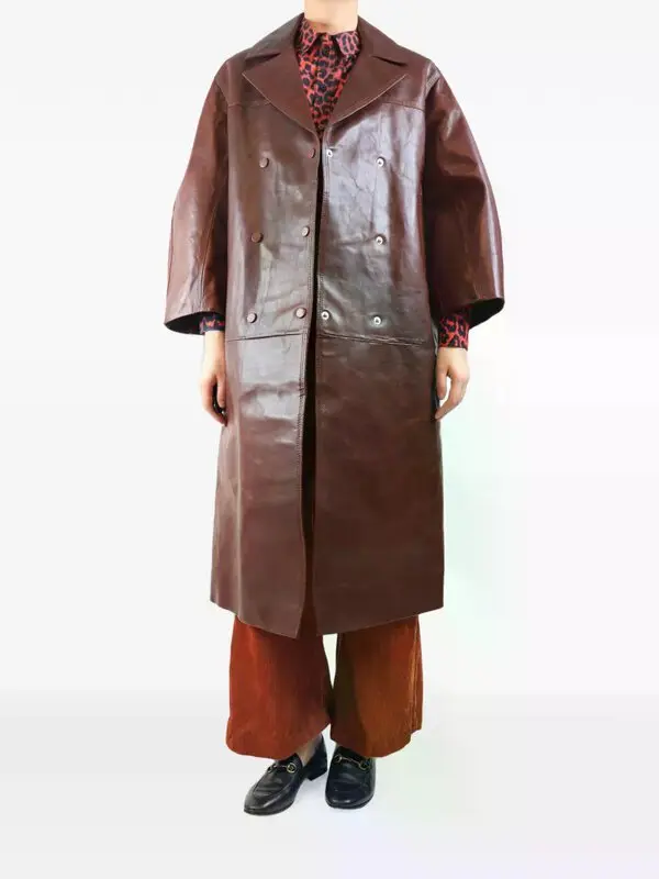 GANNI Oversized Double-breasted Leather Coat