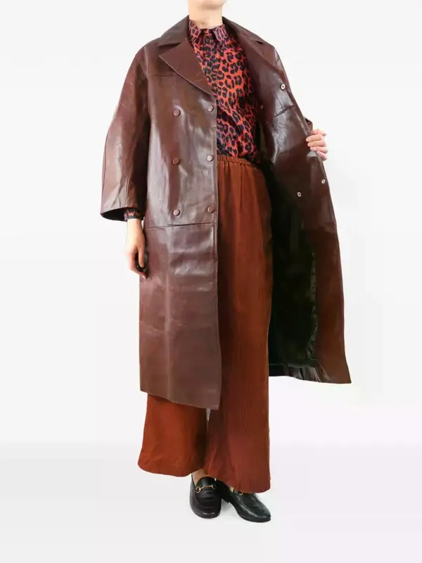 GANNI Oversized Double-breasted Leather Coat