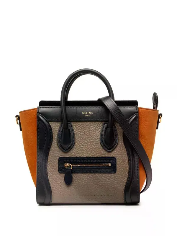 Celine Nano Luggage Tricolor Leather Tote Satchel - Brown