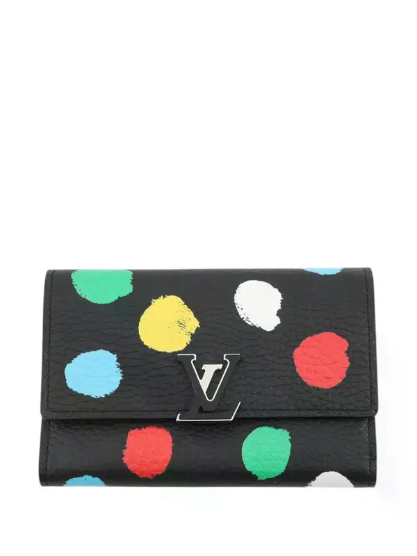 LOUIS VUITTON 2023 Yayoi Kusama Taurillon Capucines Compact Wallet Small Wallets - Black