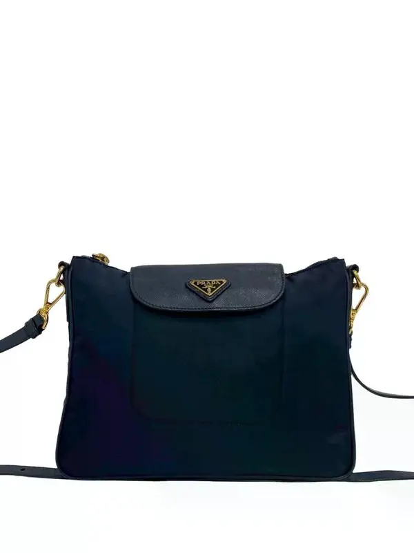 Prada Saffiano Trimmed Tessuto Crossbody Bag