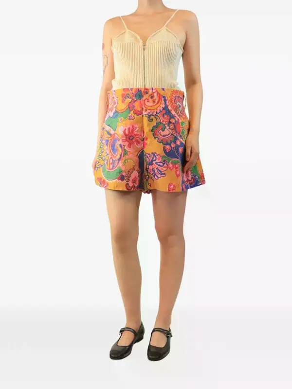 Zimmermann Floral Print Linen Mini Shorts