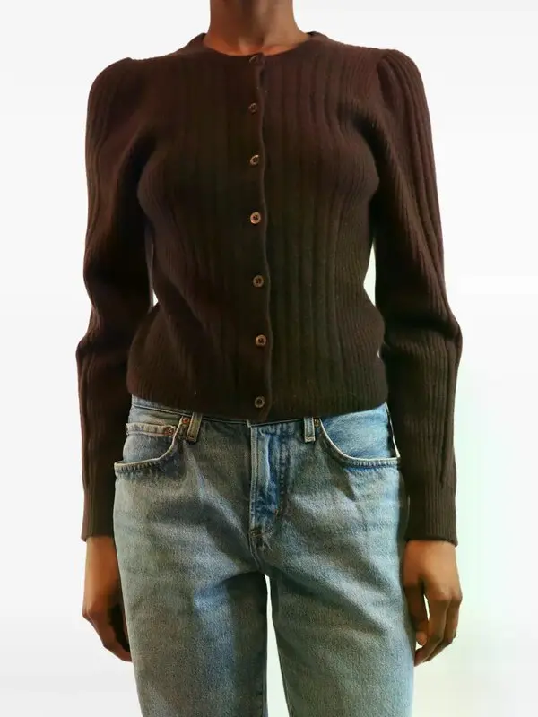 Paige Ribbed-knit Puff-sleeve Cardigan