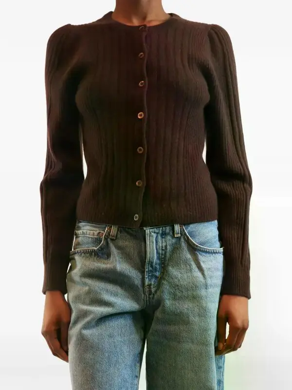 Paige Ribbed-knit Puff-sleeve Cardigan