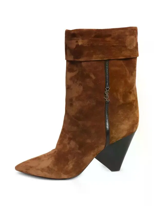 Saint Laurent Suede Ankle Boots With Logo Plaque