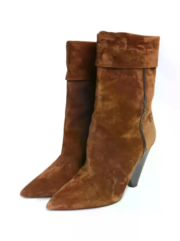 Saint Laurent Suede Ankle Boots With Logo Plaque