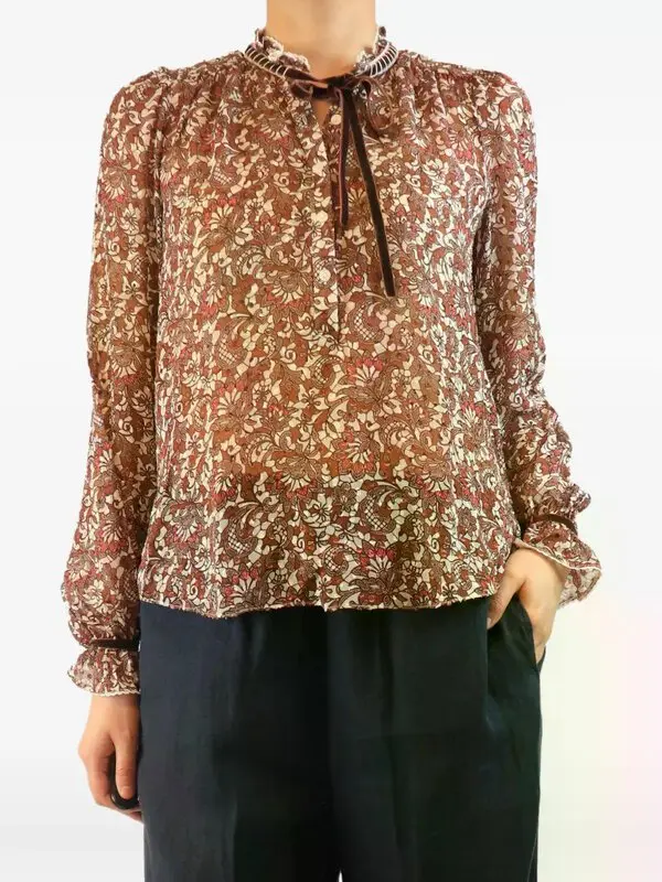 ME+EM Paisley Print Ruffled High Neck Blouse