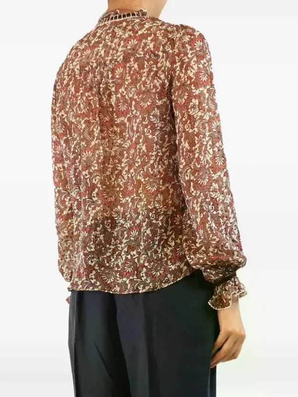 ME+EM Paisley Print Ruffled High Neck Blouse
