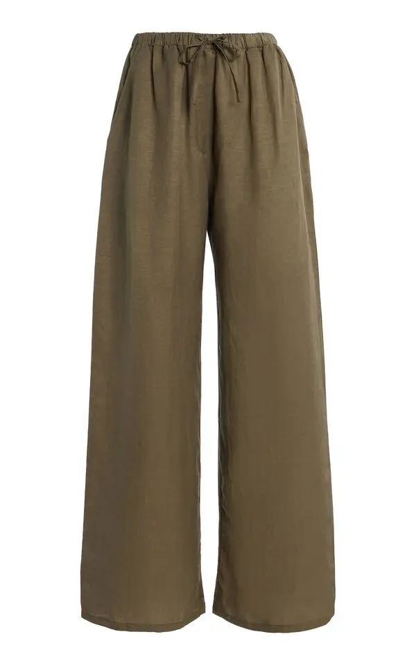 LESET Daniel Linen-blend Wide-leg Pants - Green