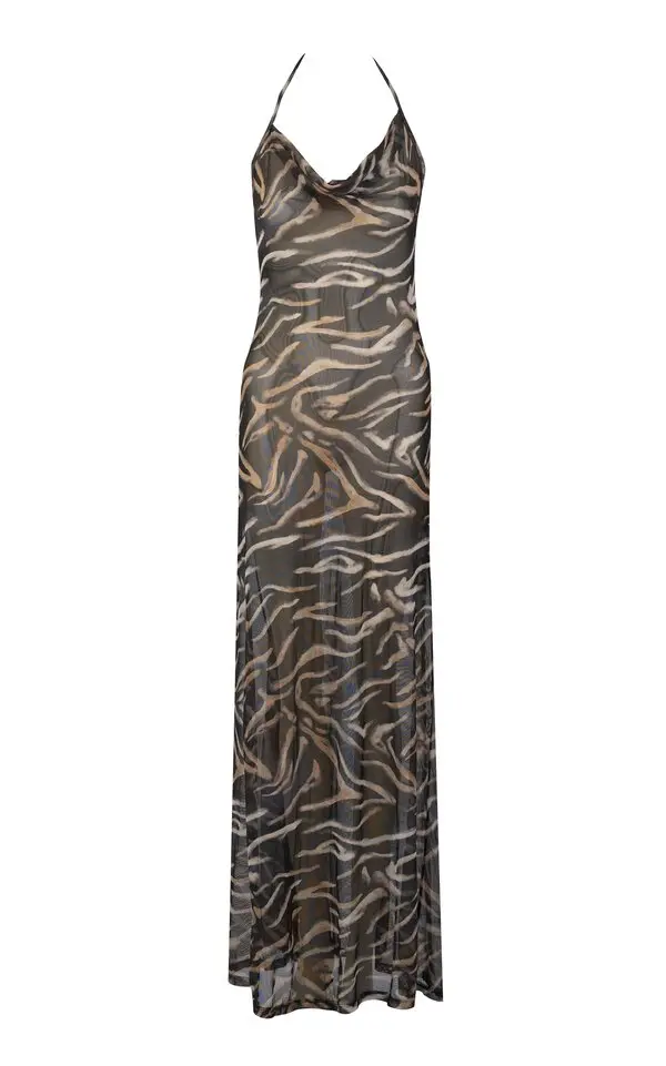 Ay Que Calor Lucia Maxi Dress Zebra Print Sheer Mesh