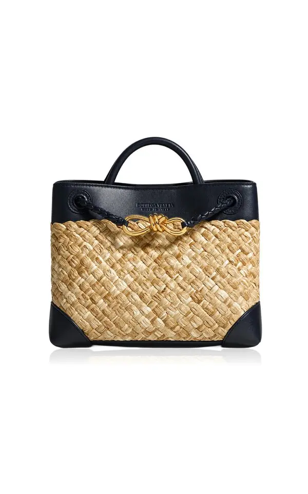 Bottega Veneta Small Andiamo Intrecciato Leather And Raffia Bag - Neutral