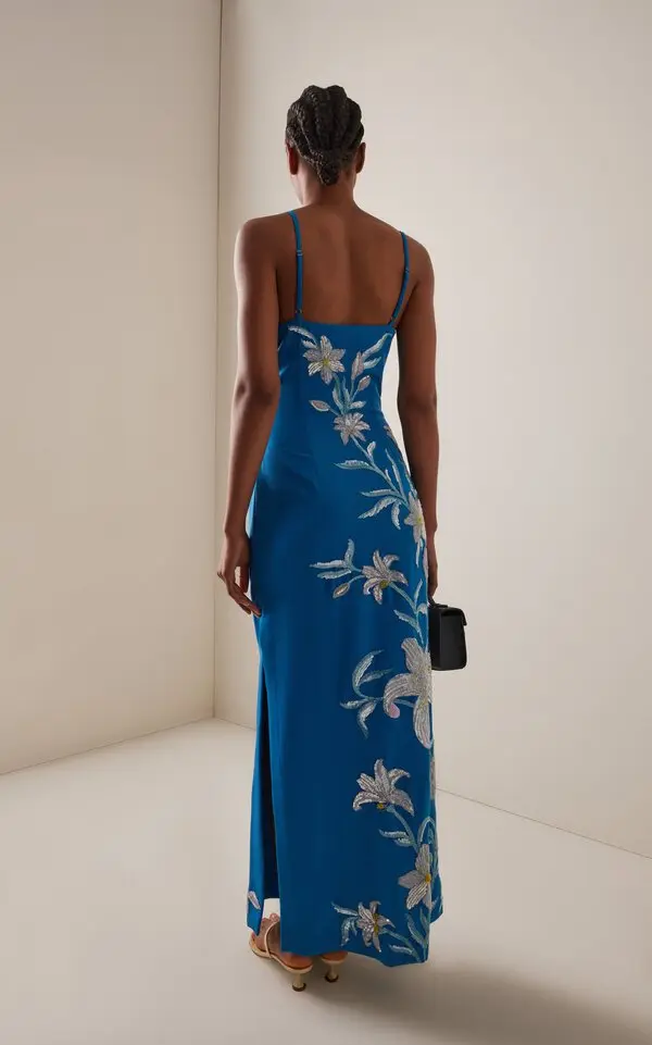 LA FUORI Lily Garden Embroidered Crepe Gown