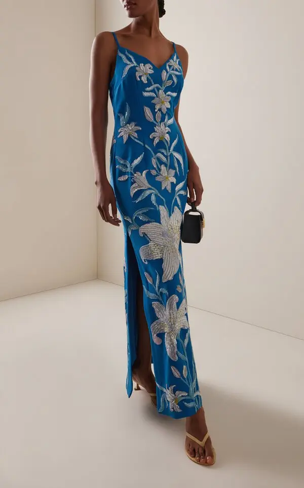 LA FUORI Lily Garden Embroidered Crepe Gown