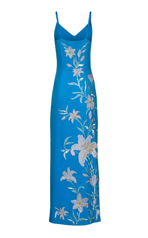 LA FUORI Lily Garden Embroidered Crepe Gown