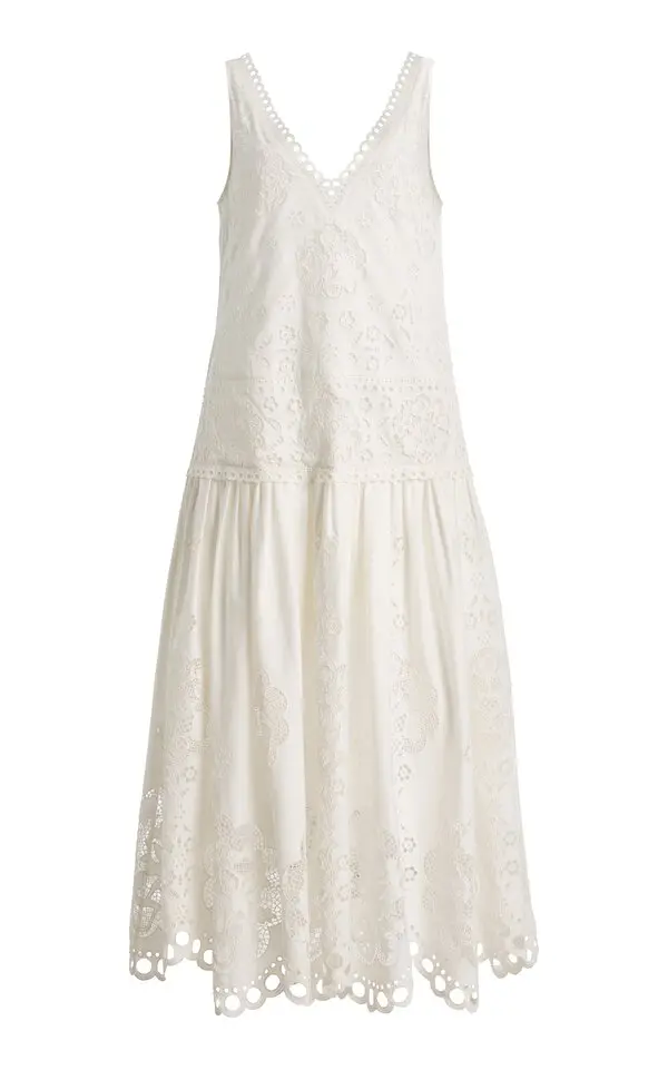 Sea Gardener Embroidered Cotton Maxi Dress - White