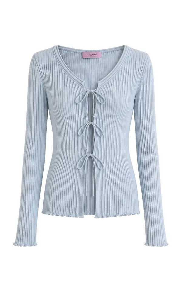 MARGHERITA MACCAPANI Tie-up Cotton Cardigan - Light Blue