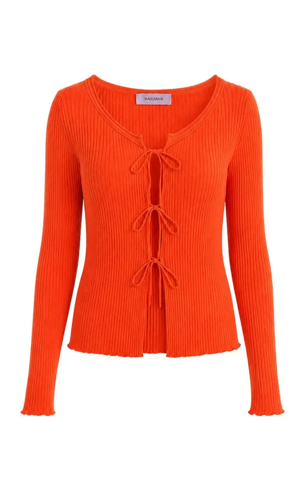 MARGHERITA MACCAPANI Tie-up Ribbed Cardigan - Orange
