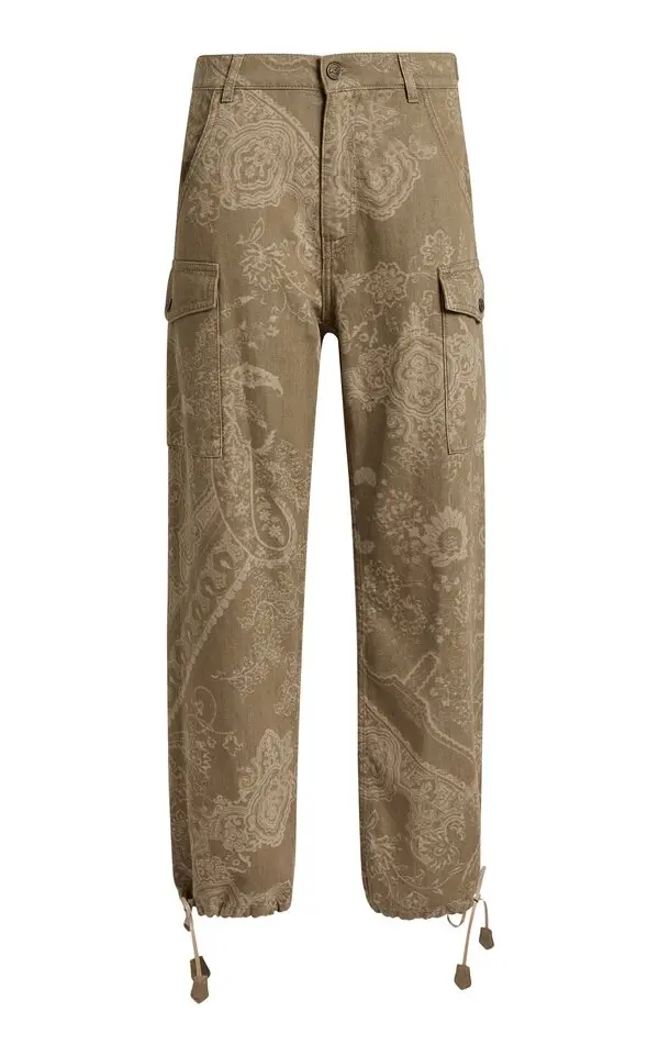 Etro Patterned Cotton-denim Straight-leg Pants
