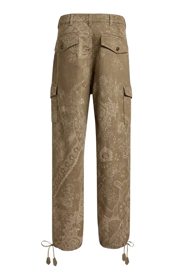 Etro Patterned Cotton-denim Straight-leg Pants