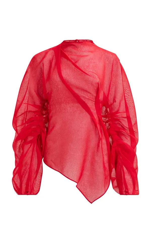 Aje Shari Sheer Asymmetric Blouse - Red