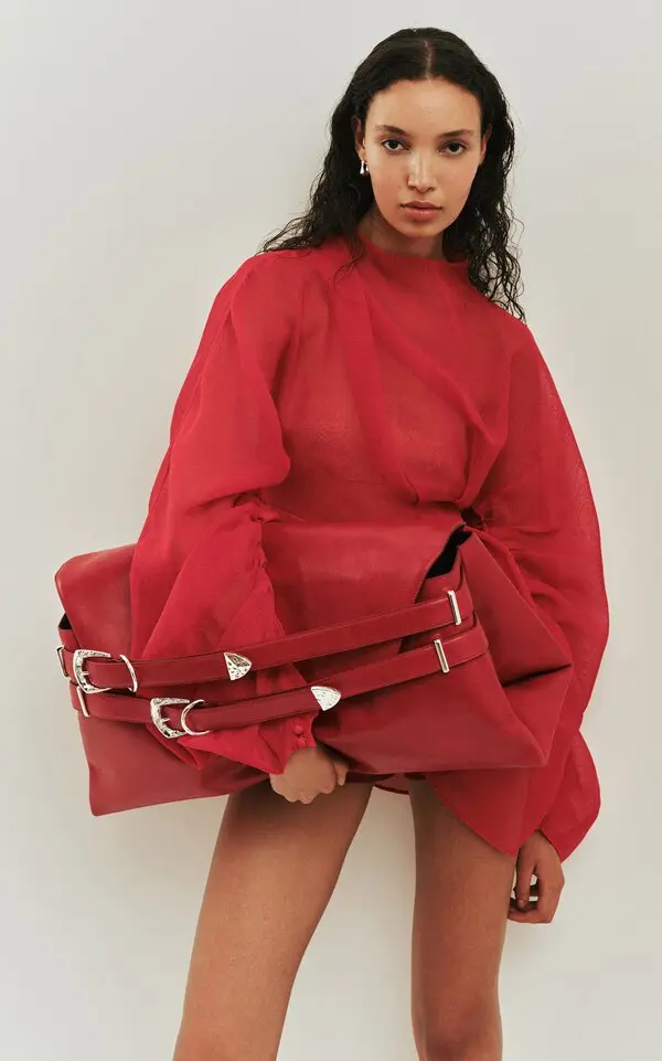 Aje Shari Sheer Asymmetric Blouse - Red