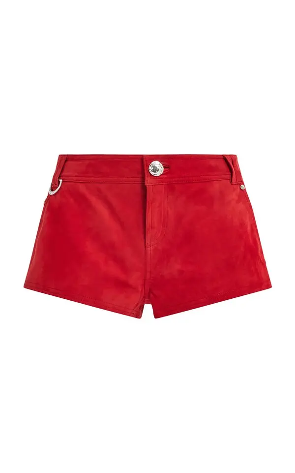 Aje Varleta Suede Leather Shorts - Red