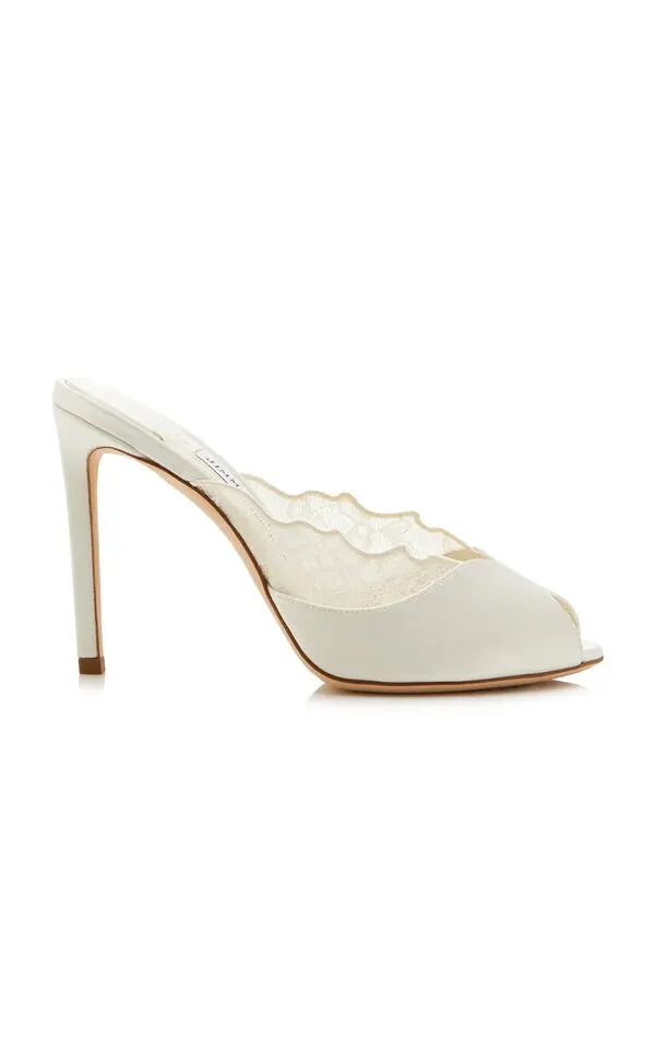 JIMMY CHOO Brigitte Lace-trimmed Satin Mules - White