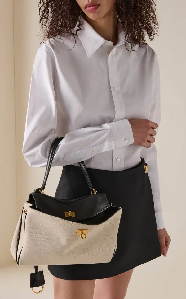 Balenciaga Rodeo Small Canvas And Leather Top Handle Bag